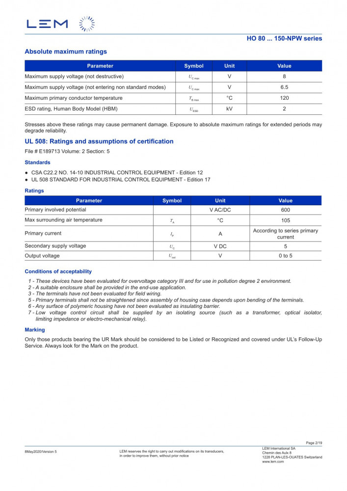 HO-NPW datasheet page 2