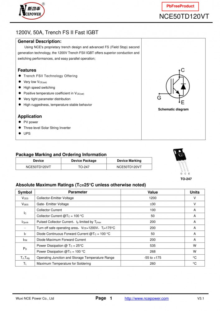 NCE50TD120VT datasheet page 1