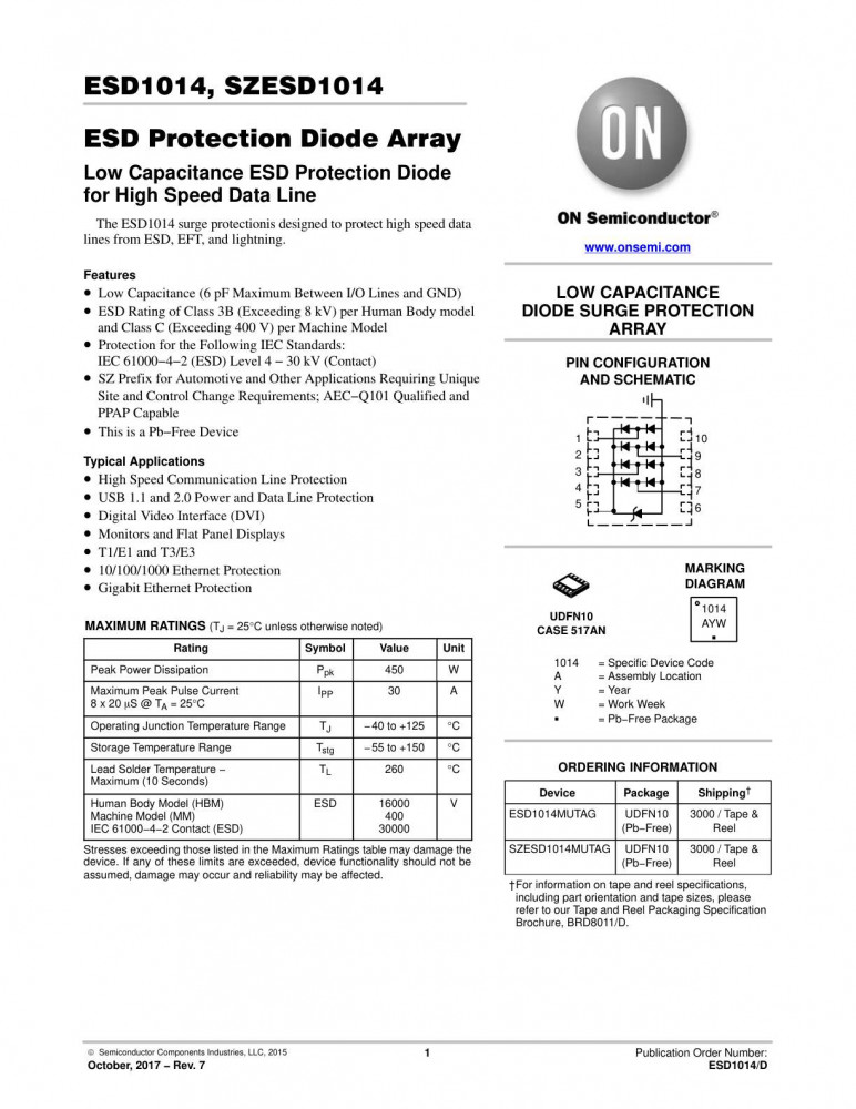 ESD1014MUTAG datasheet page 1