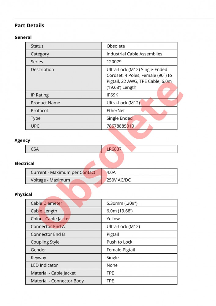 MOLEX product drawing page 2 for the Ultra-Lock U12 90-degree female cordset