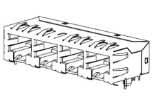 Modular Jack, Right-Angle, Low Profile, 6/4, 4 Ports
