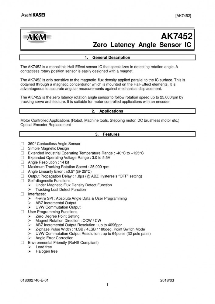 AK7452 datasheet page 1