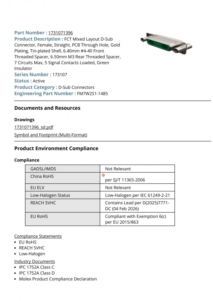 MOLEX 1731071396 technical drawing, page 1