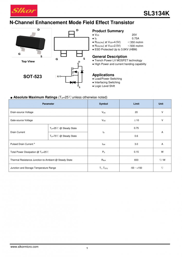 SL3134K datasheet page 1