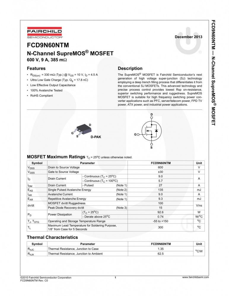 FCD9N60NTM datasheet page 2