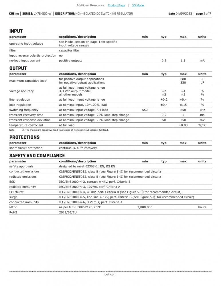 CUI VX7812-500-W datasheet page 2