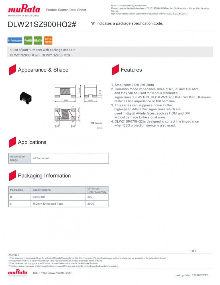 DLW21SZ900HQ2L technical document page 1