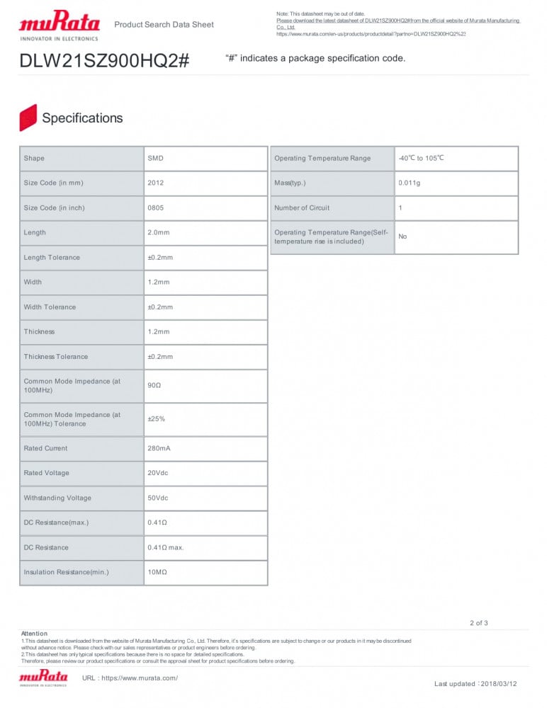 DLW21SZ900HQ2L technical document page 2