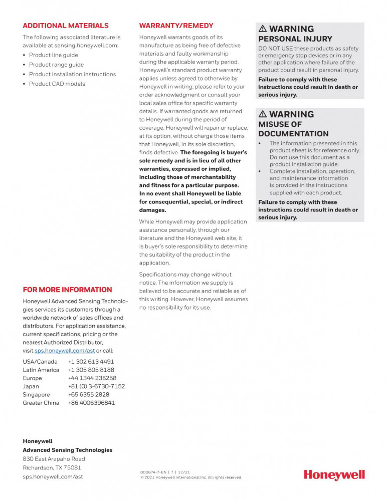 Honeywell SPS documentation page 7