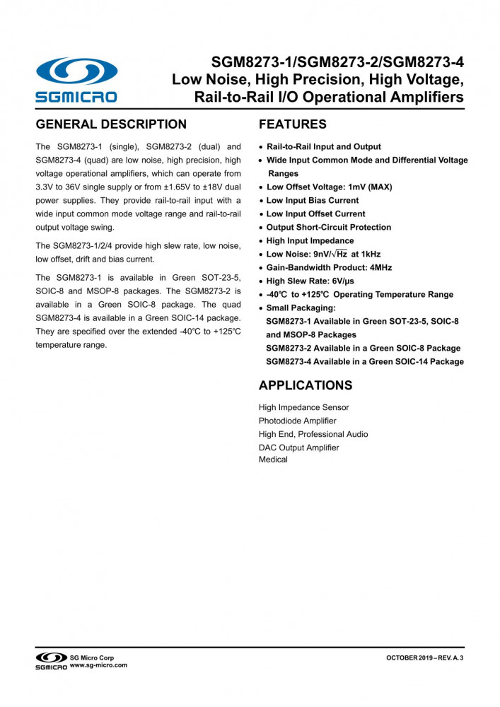 SGM8273 datasheet page 1