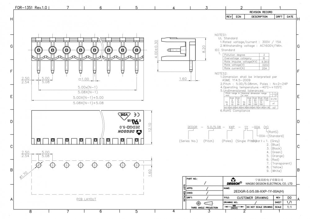 DEGSON 2EDGR-5.08-03P-14-100A(H) technical drawing
