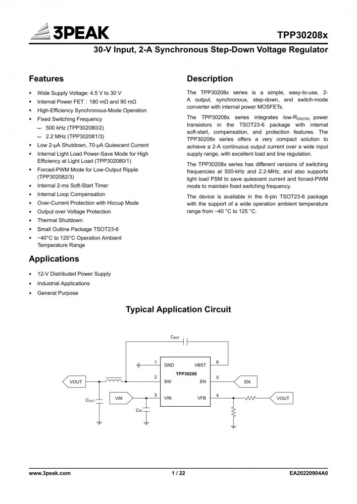 TPP302080-T6TR technical document page 1