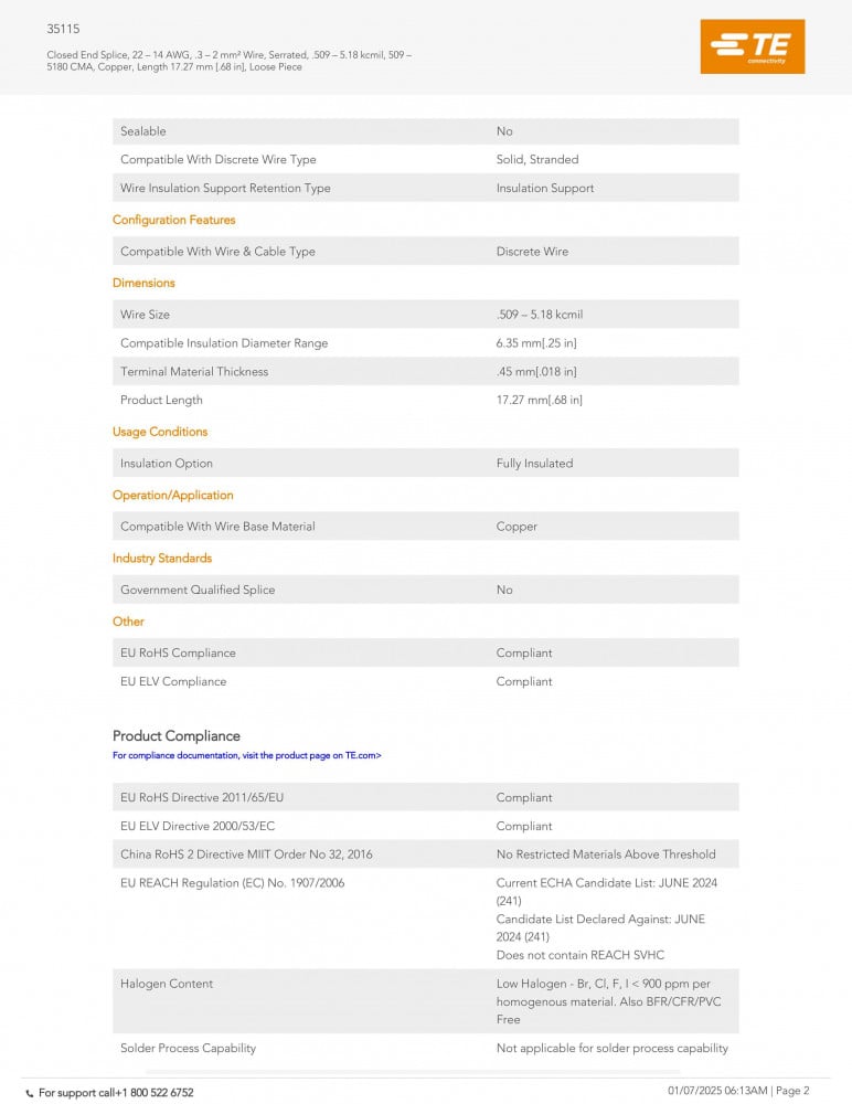 TE Connectivity 35115 technical document page 2