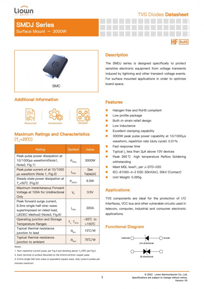 Liown SMDJ series datasheet page 1