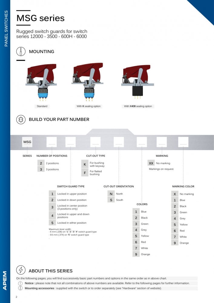 APEM MSG series technical document page 2