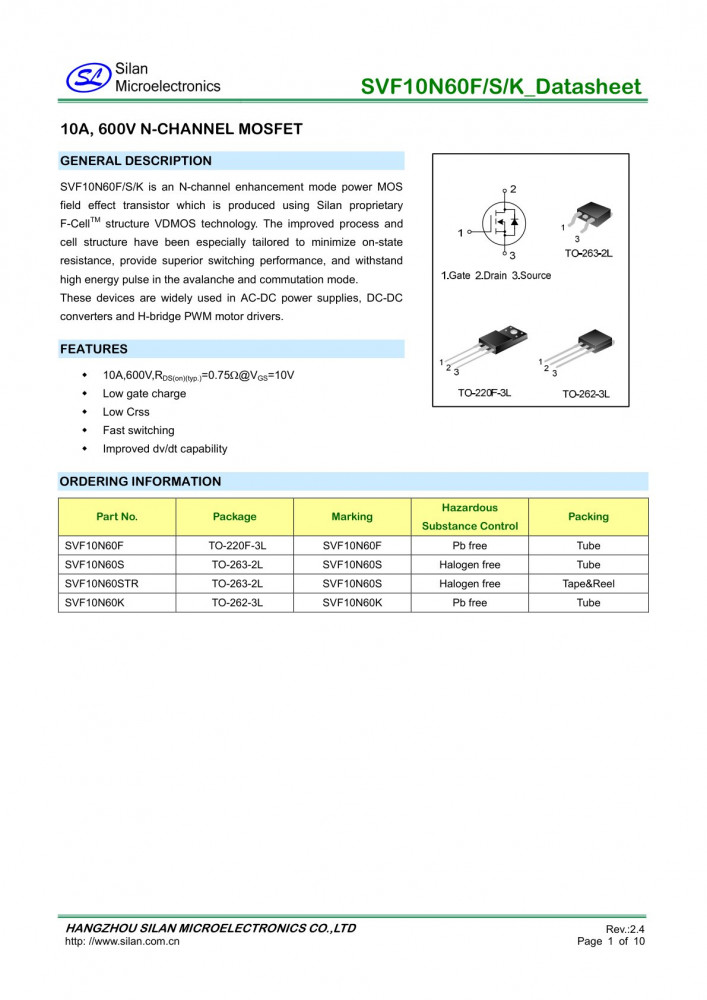 SVF10N60F datasheet page 1