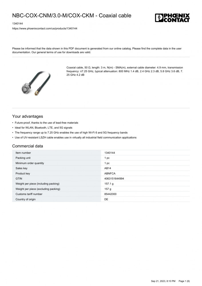 Phoenix Contact 1340144 technical document page 1