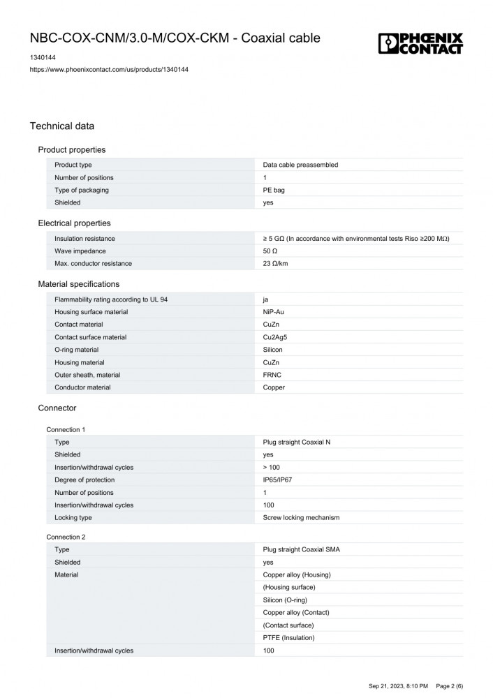 Phoenix Contact 1340144 technical document page 2