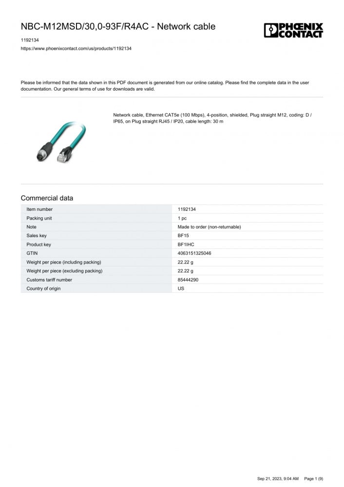 Phoenix Contact 1192134 documentation page 1