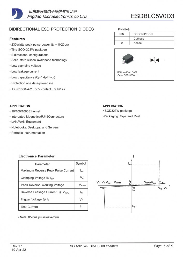 ESDBLC5V0D3 datasheet page 1