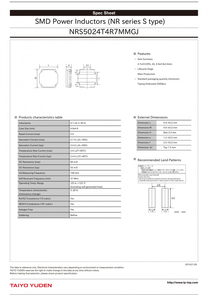 NRS5024T4R7MMGJ technical document page 1