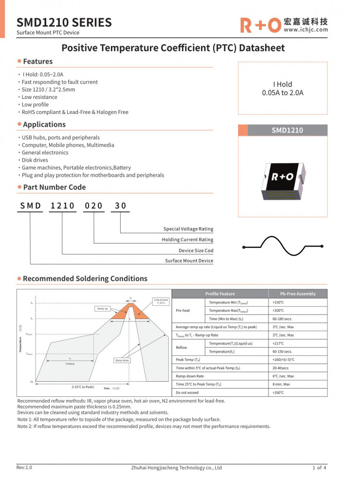 R+O SMD1210 PTC datasheet page 1