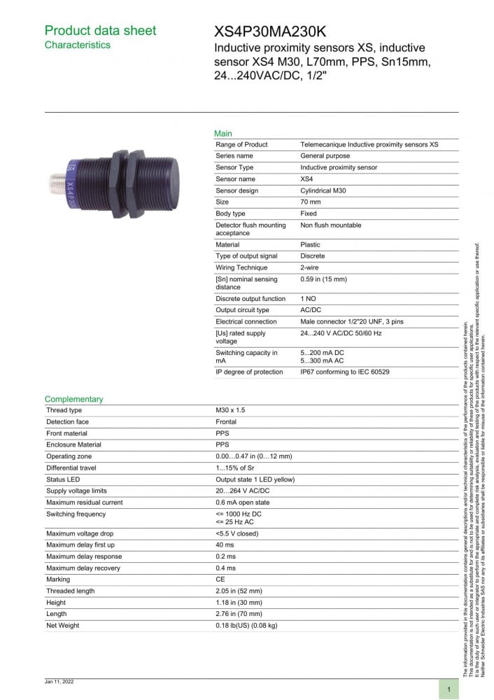 XS4P30MA230K technical document page 1