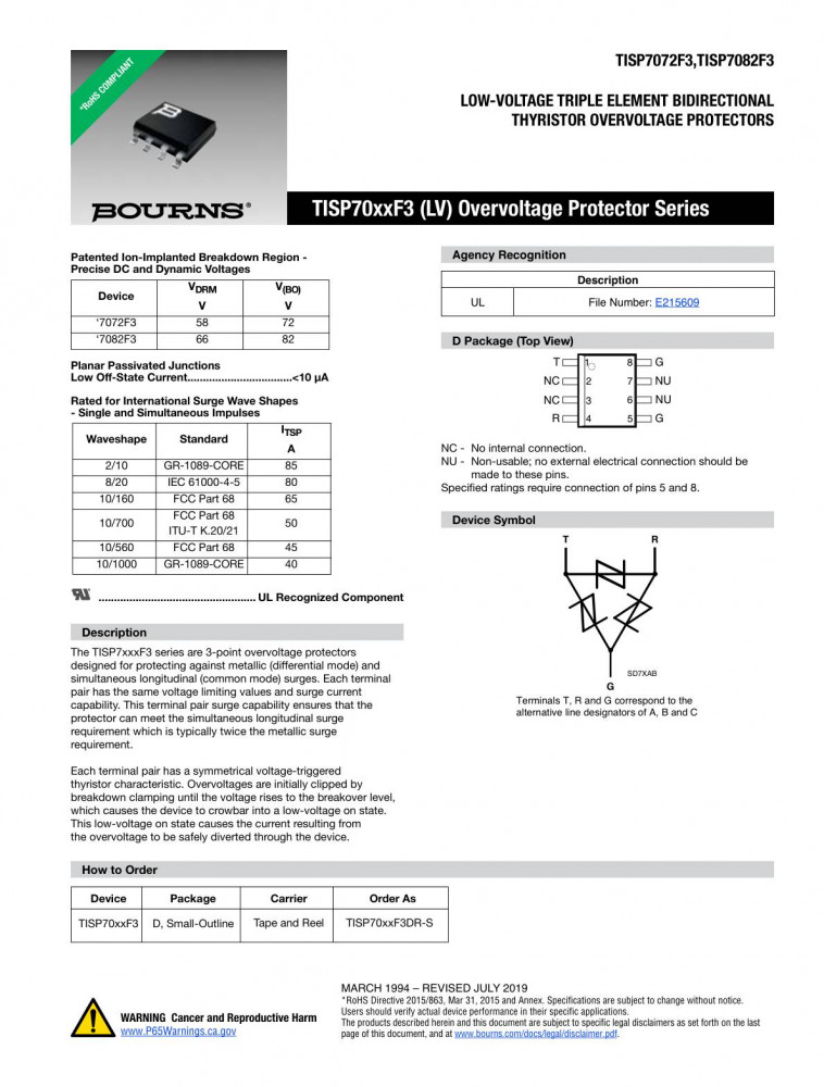 TISP7320F3DR-S technical document page 1