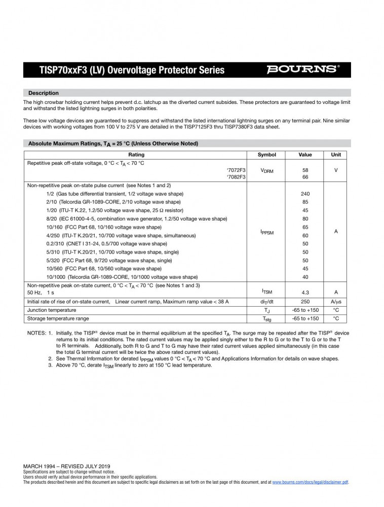 TISP7320F3DR-S technical document page 2