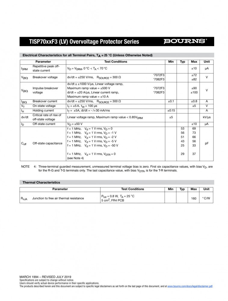TISP7320F3DR-S technical document page 3