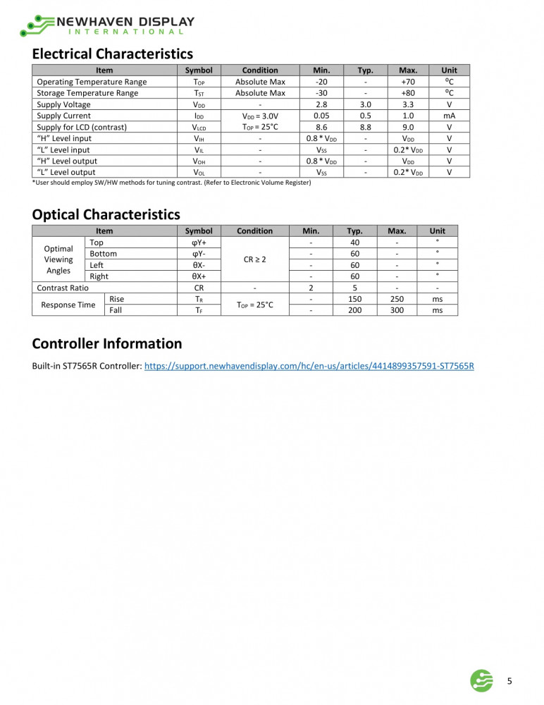 NHD-C12864GG-RN-GBW technical document page 6
