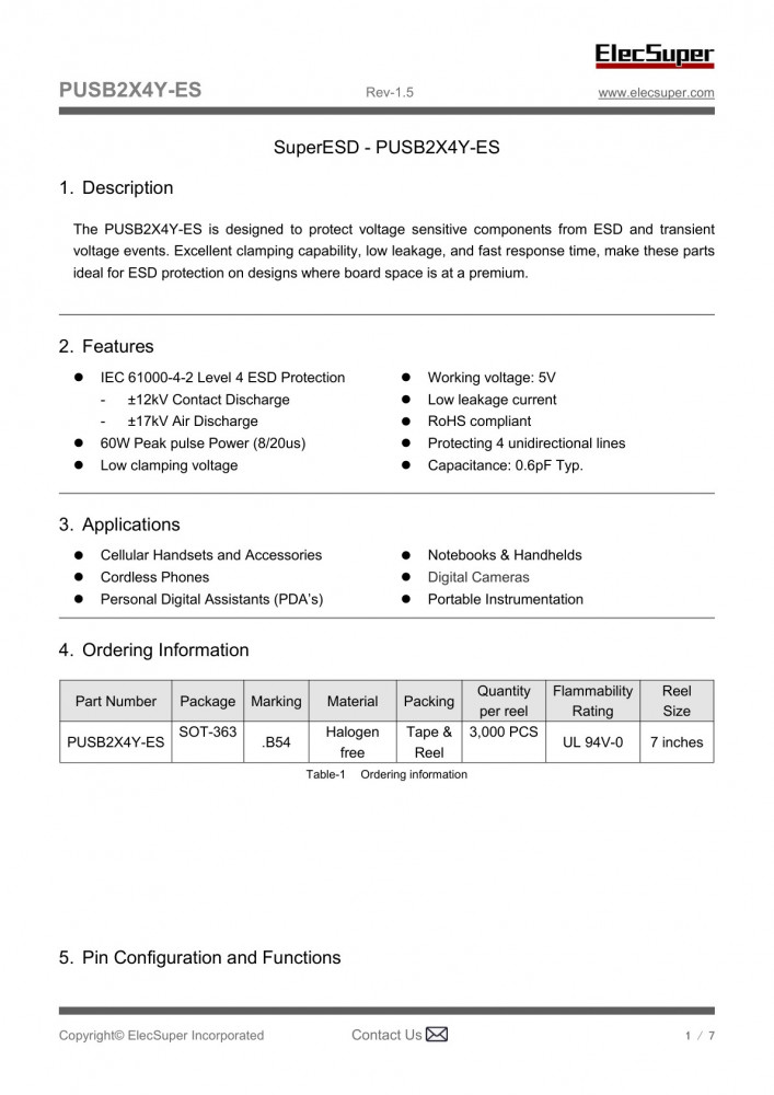 PUSB2X4Y-ES datasheet page 1