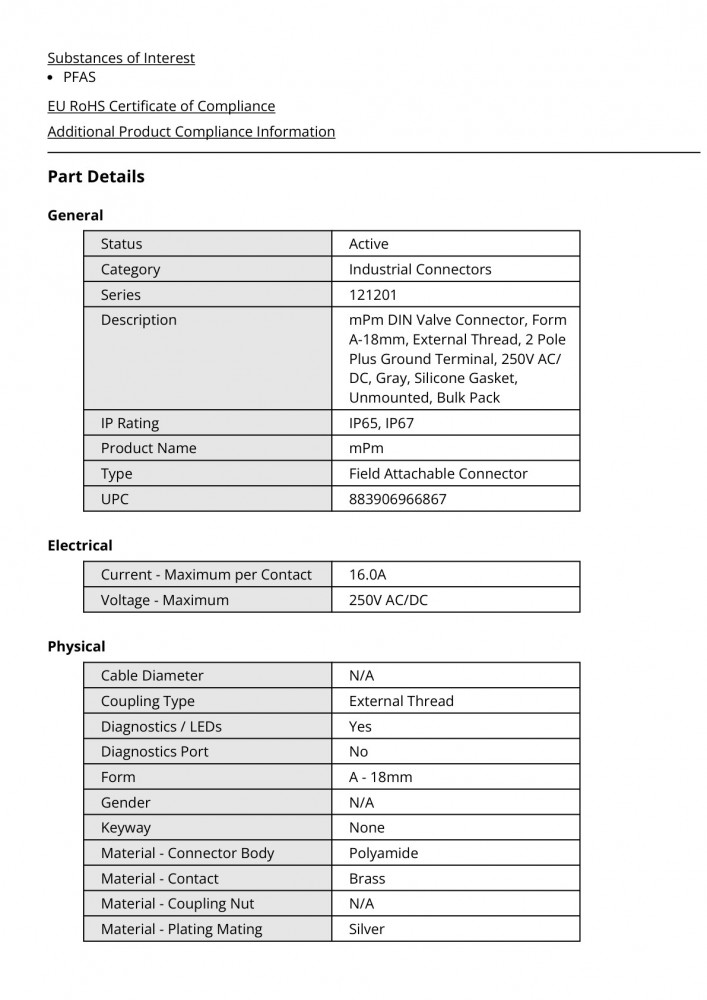 DIN valve connector specification preview, page 2