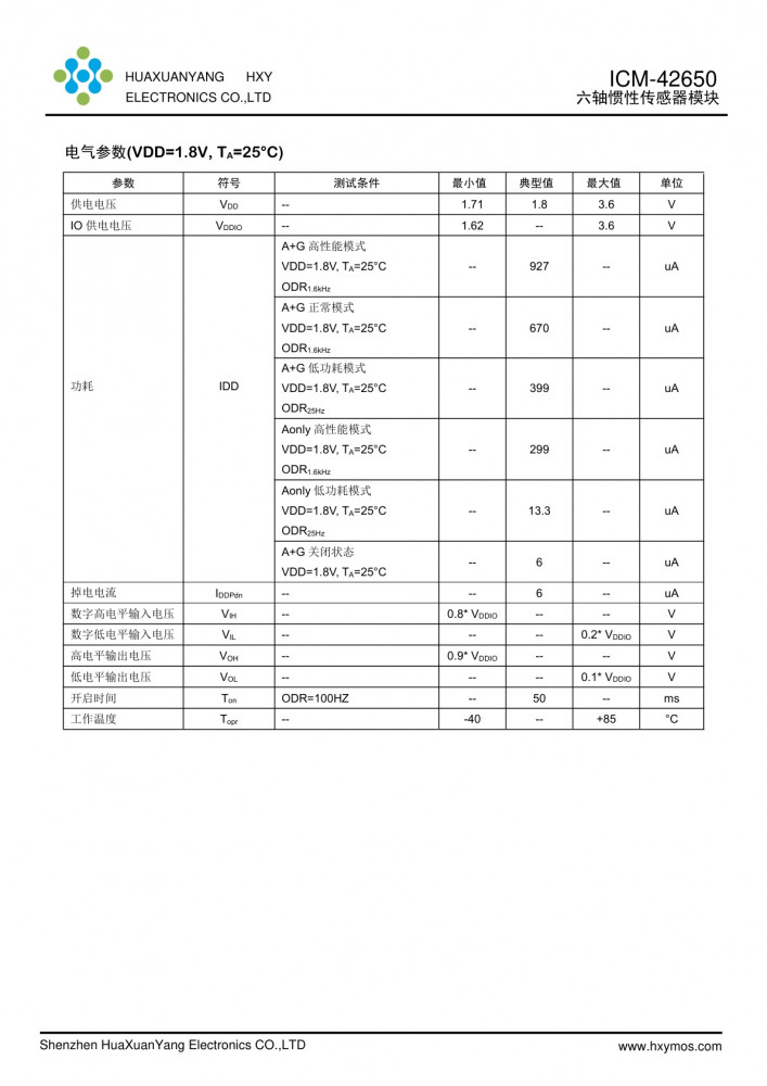 ICM-42605-HXY technical document page 6