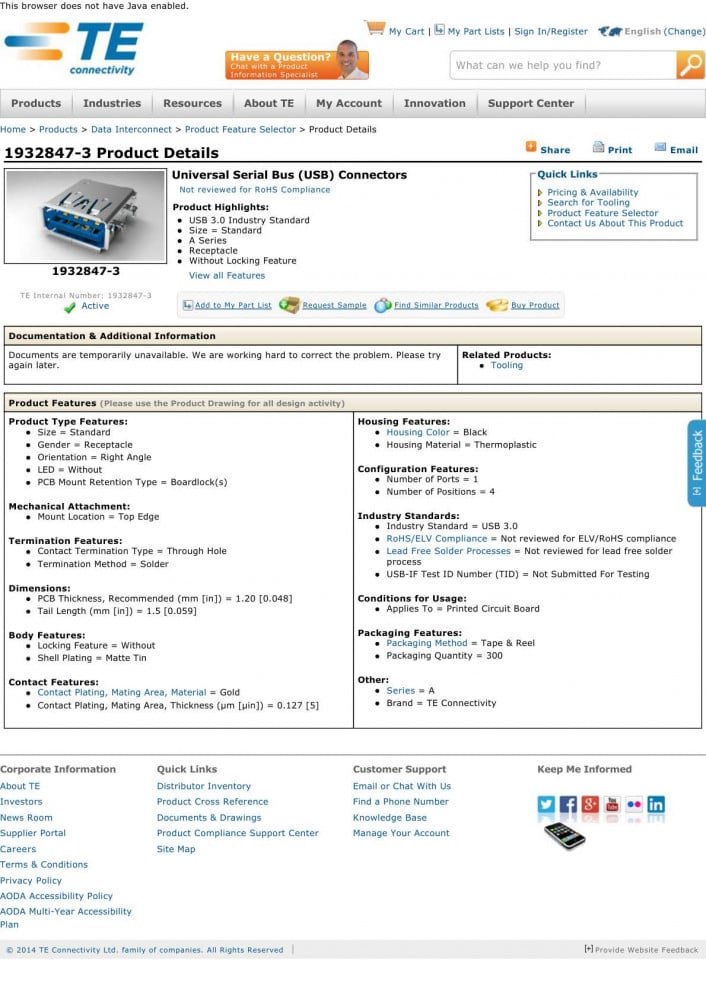TE Connectivity 1932847-3 technical document page 1