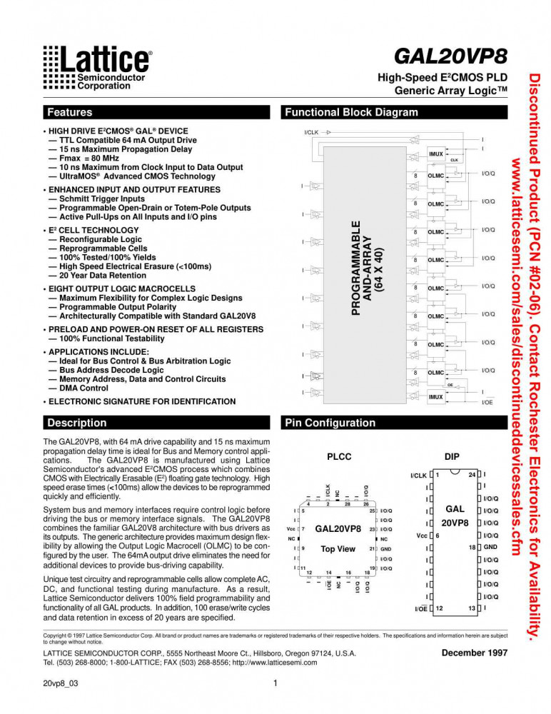GAL20VP8B-25LJ technical document page 1
