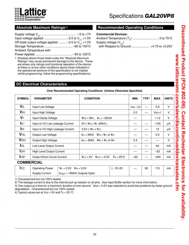 GAL20VP8B-25LJ technical document page 10