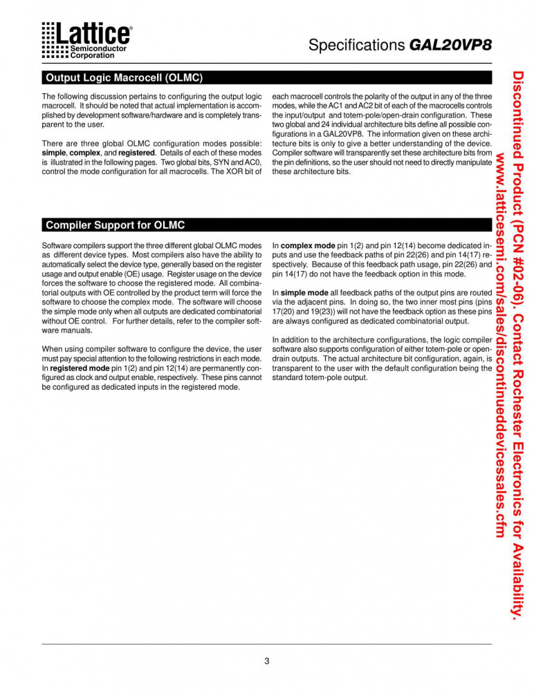 GAL20VP8B-25LJ technical document page 3