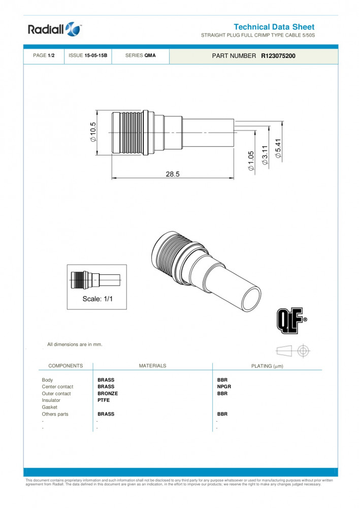 Radiall R123075200 QMA datasheet, page 1