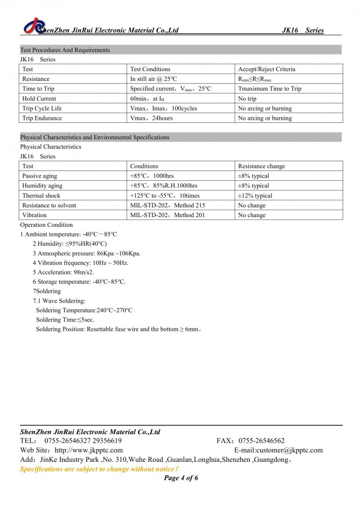 JK16 series datasheet page 4
