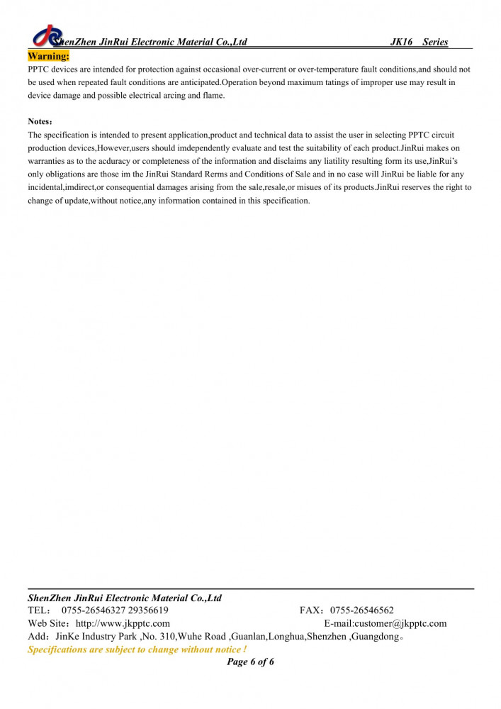JK16 series datasheet page 6