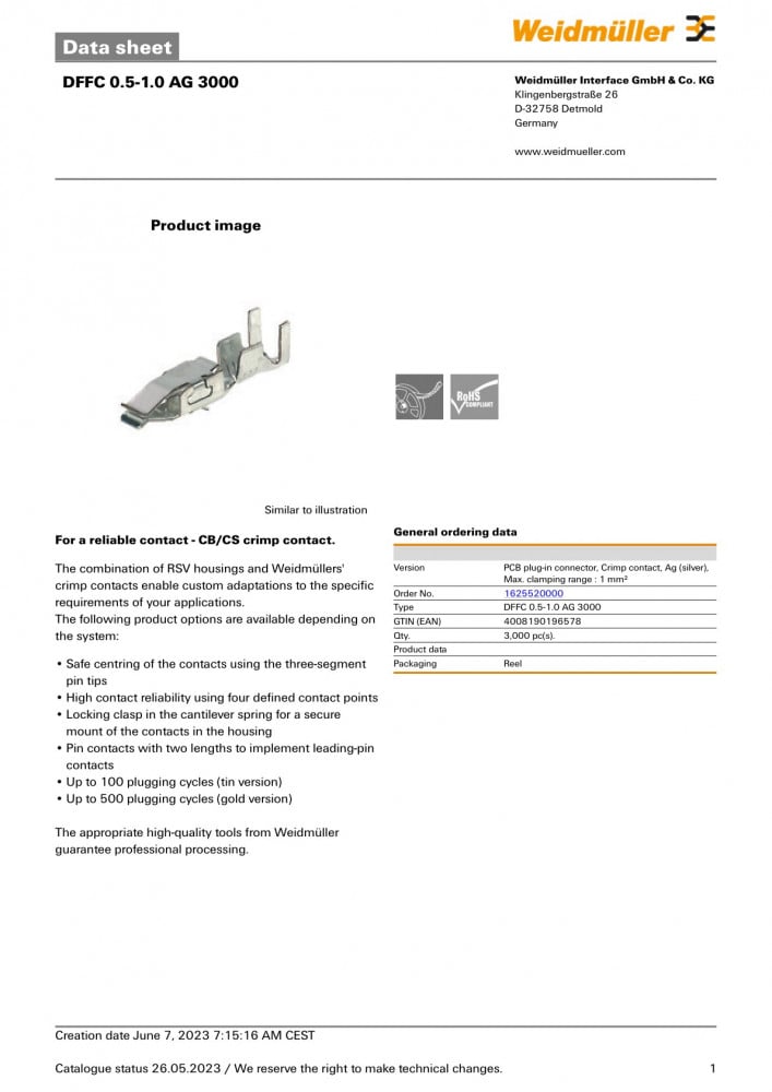 WEIDMULLER 1625520000 product documentation page 1