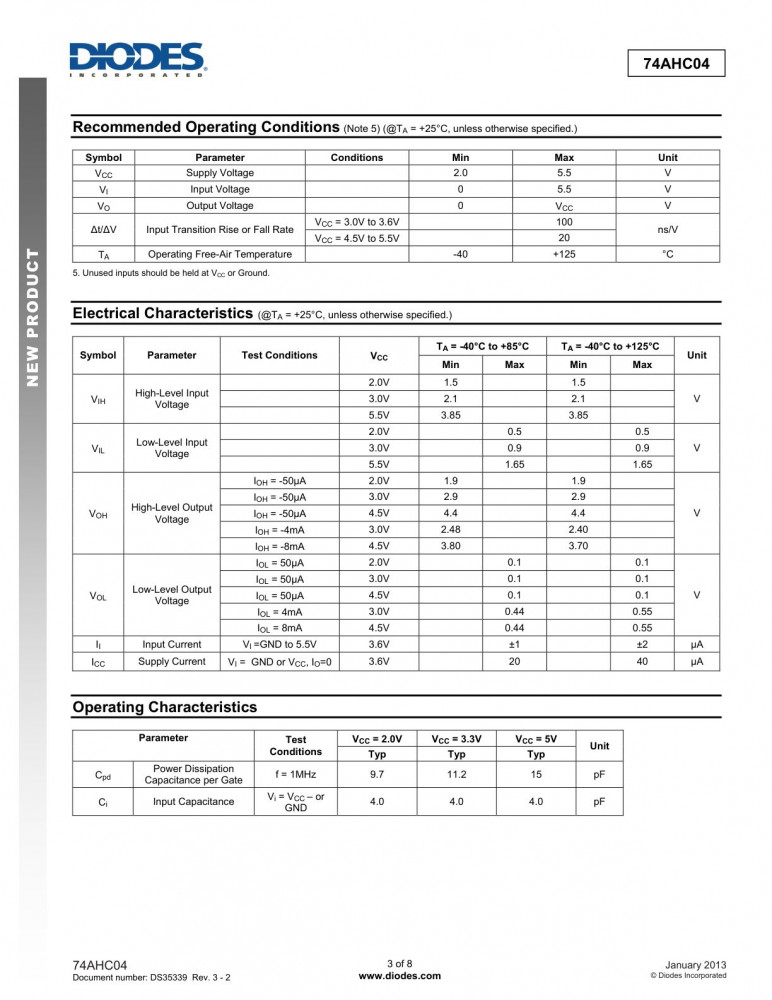 74AHC04S14-13 datasheet page 3