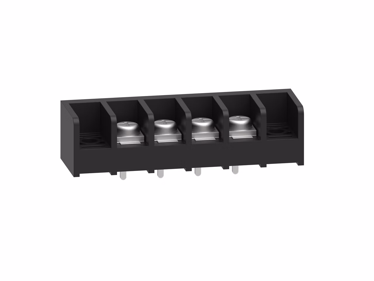 11.10mm Pitch, Dual Row, Dual-Barrier Terminal Strip, with Mounting Ends, Black, Steel Screws, 4 Circuits