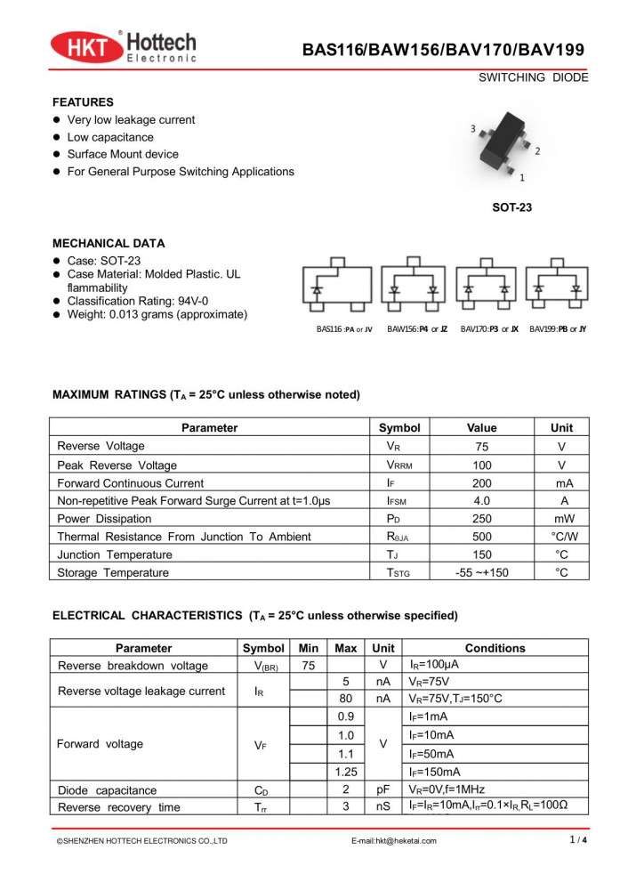 BAV199 technical document page 1