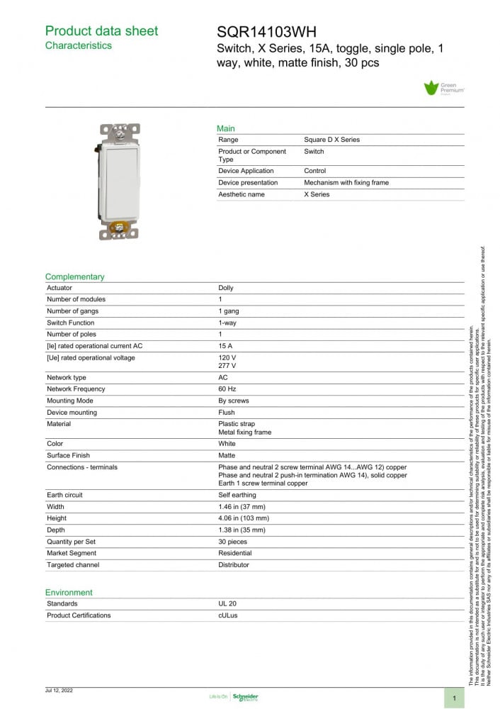 SQR14103WH technical document page 1