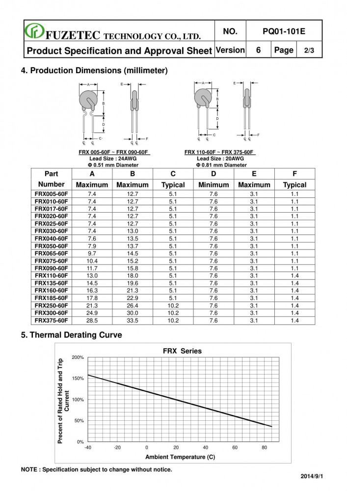 FUZETEC FRX Series specification sheet page 2