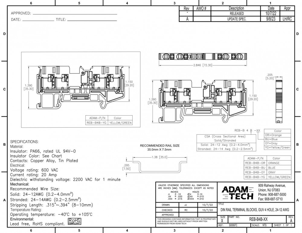ADAM TECH REB-B4B-XX product drawing preview