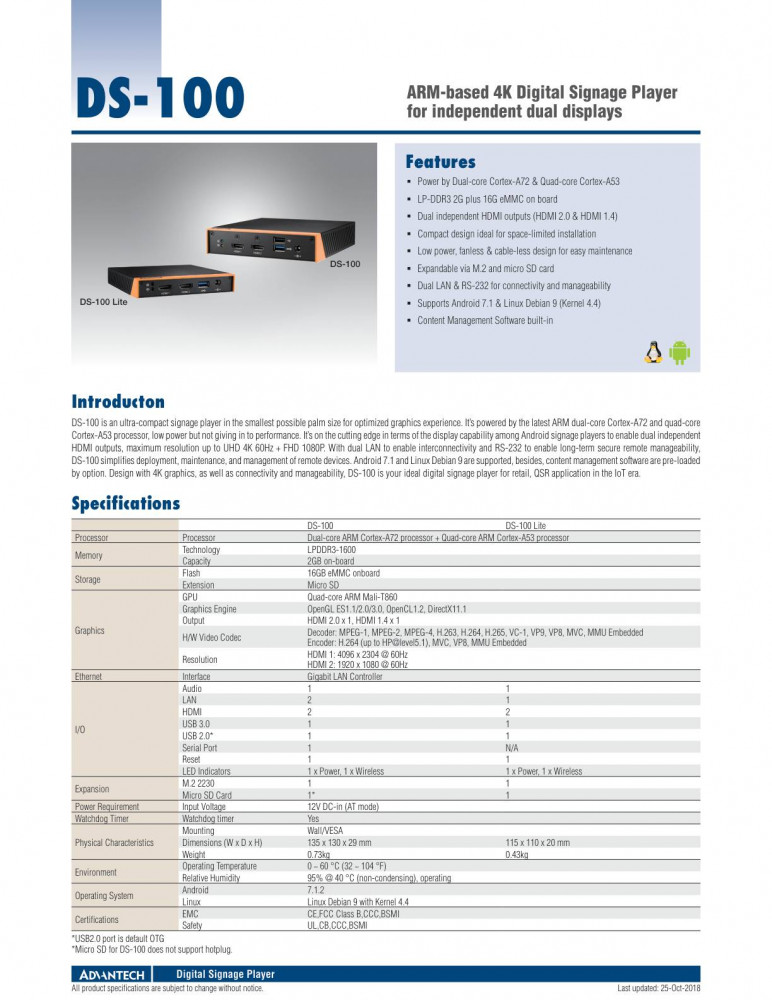 ADVANTECH DS-100GL-S8A1E technical document page 1