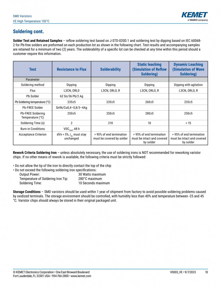 KEMET VE series technical document page 10